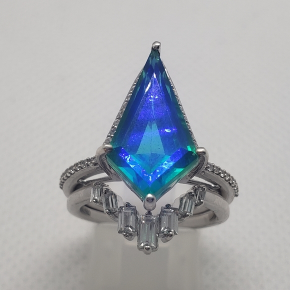 Jewelry | Peacock Quartz Set Of 2 Stackable Rings In Platinum Over ...